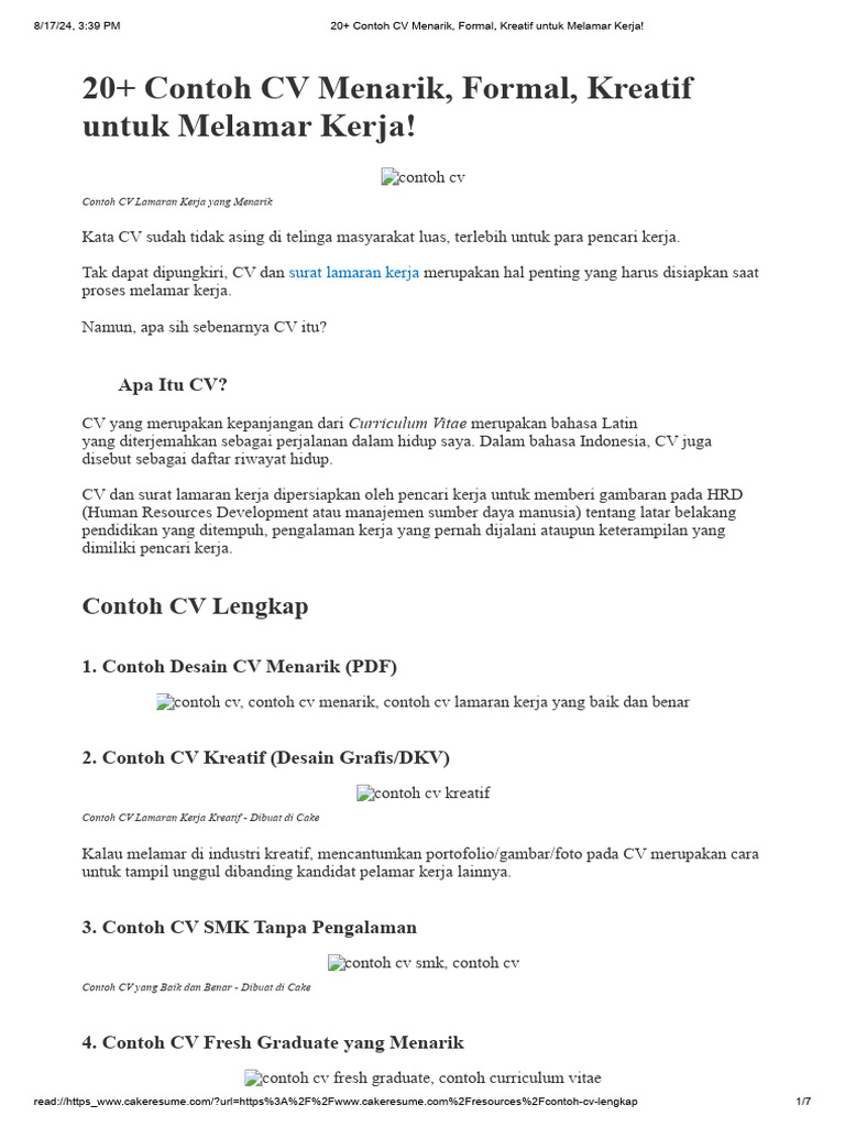 20+ Contoh CV Menarik, Formal, Kreatif Untuk Melamar Kerja! | PDF