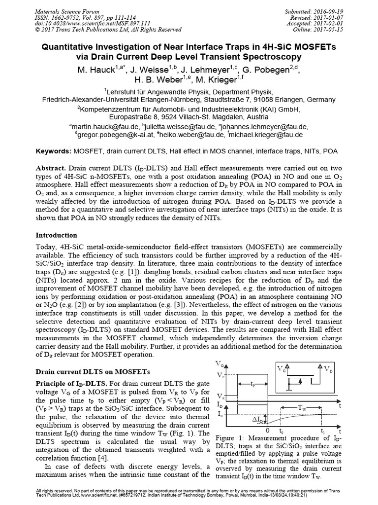 Quantitative Investigation of Near Interface Traps in 4HSiC Mosfets Via ... Quantitative Investigation of Near Interface Traps in 4HSiC Mosfets Via ...