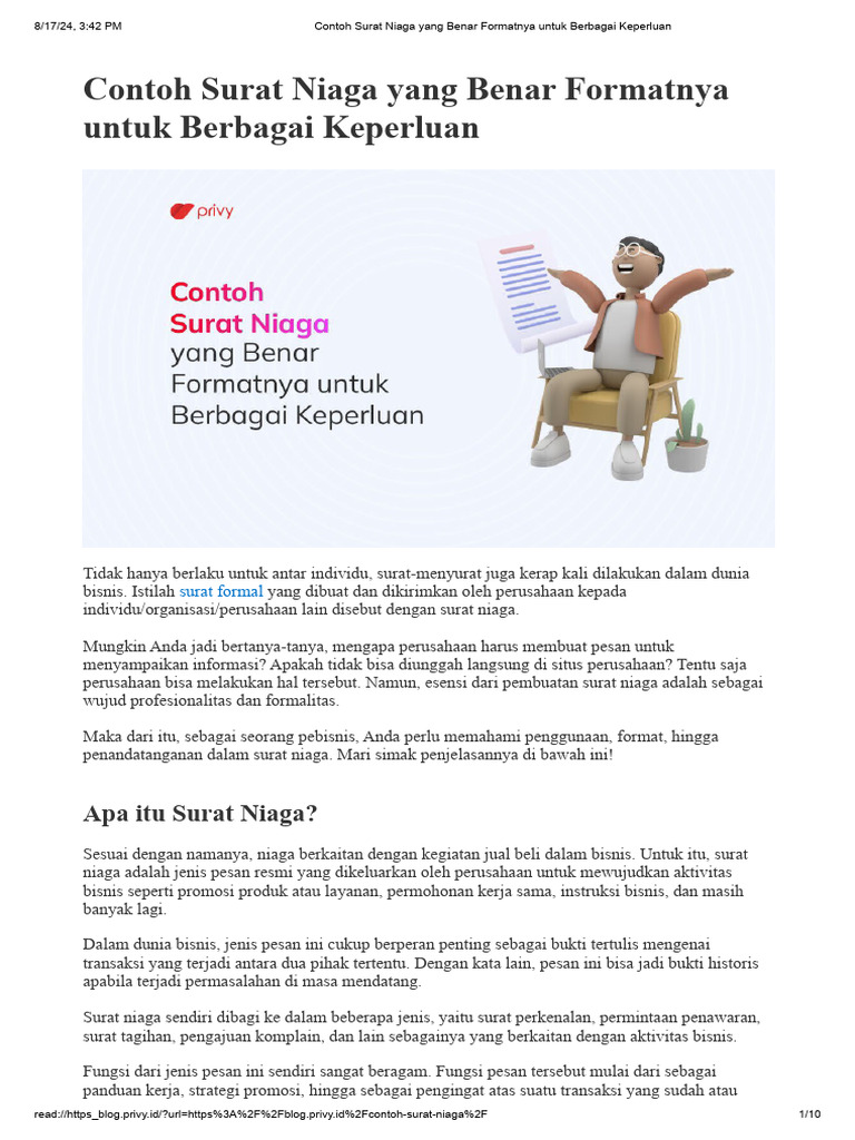 Contoh Surat Niaga Yang Benar Formatnya Untuk Berbagai Keperluan | PDF