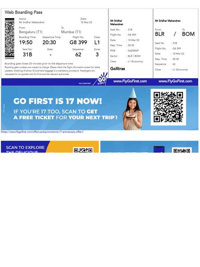 Go First - Airline Tickets and Fares - Boarding Pass | PDF