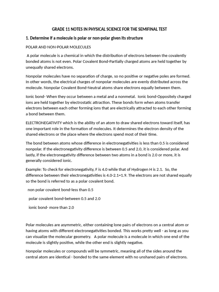 GRADE 11 NOTES IN PHYSICAL SCIENCE FOR THE SEMIFINAL TEST APRIL 25,2024 ...