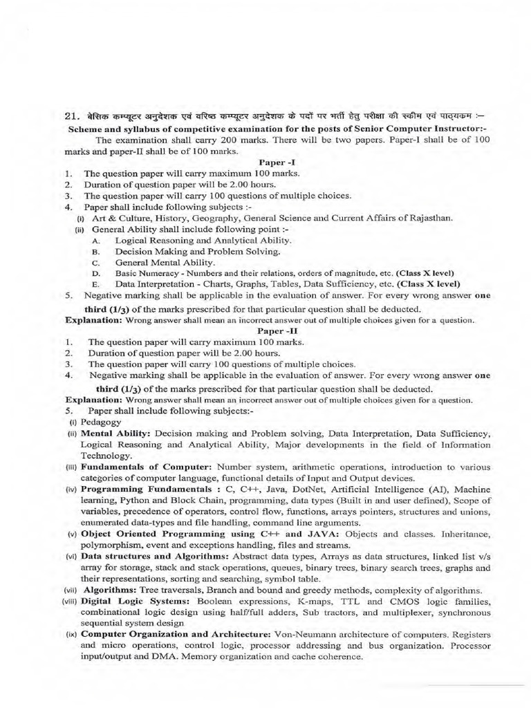 RSMSSB Computer Instructor Syllabus | PDF