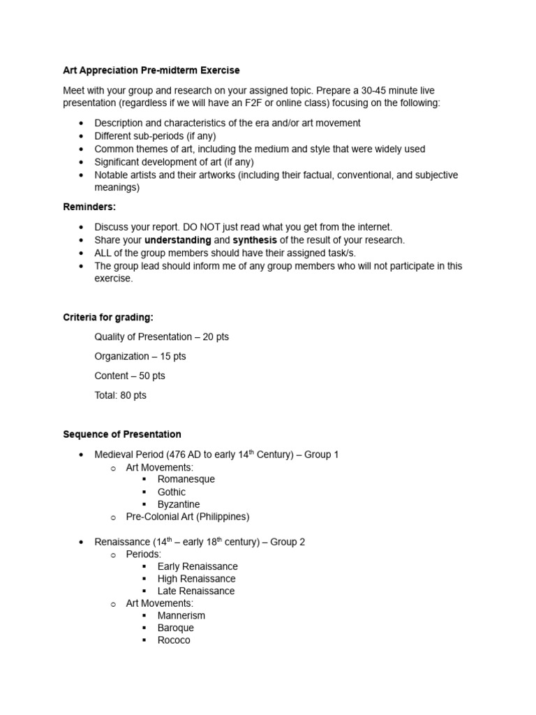 Art Appreciation Pre Midterm Exercise ACCTY | PDF