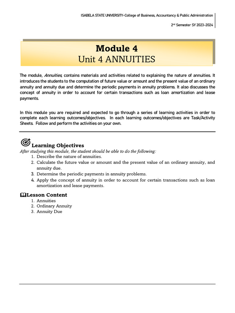 MODULE 4 Annuities STUDENT | PDF
