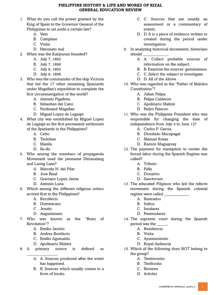 Gen Ed Reviewer History and Rizal | PDF