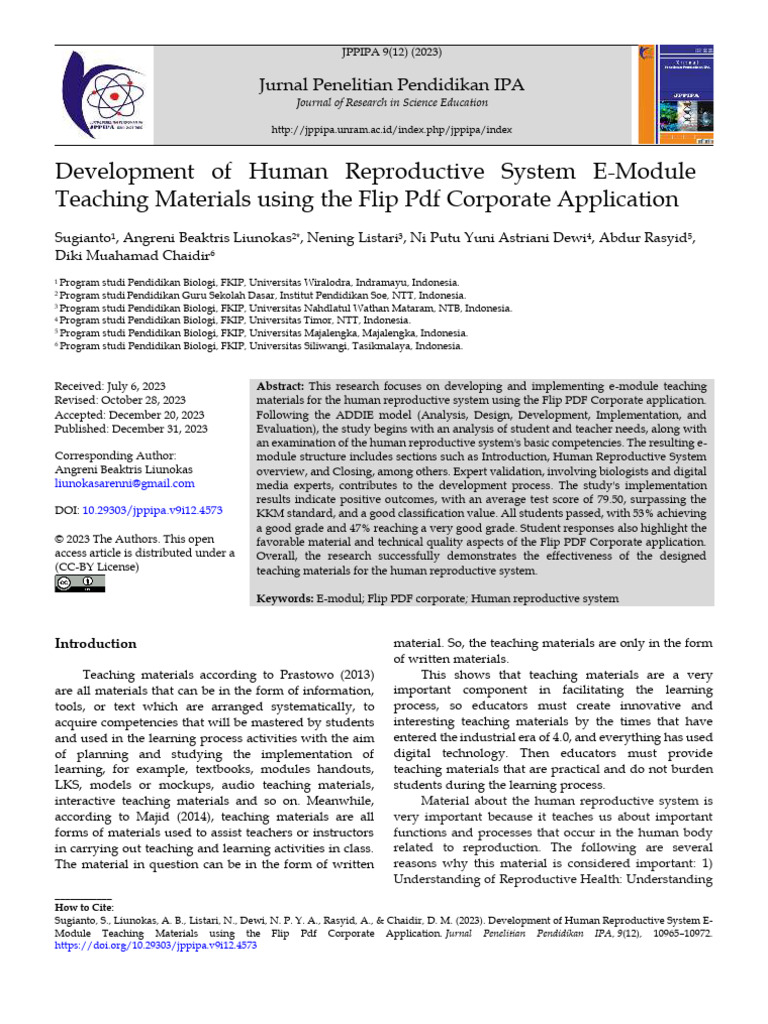 Development of Human Reproductive System E-Module Teaching Materials Using The Flip PDF ...
