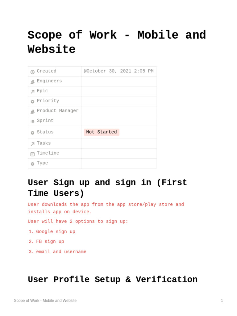 Draft Scope of Work - Mobile | PDF