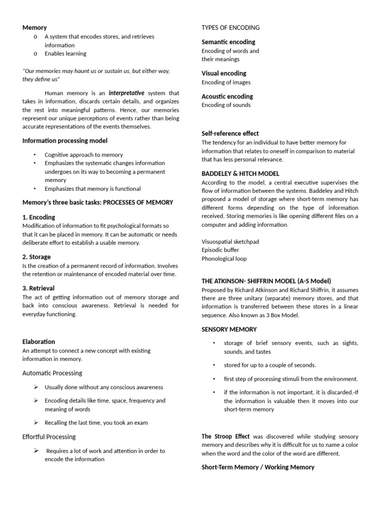 Memory HANDOUTS | PDF