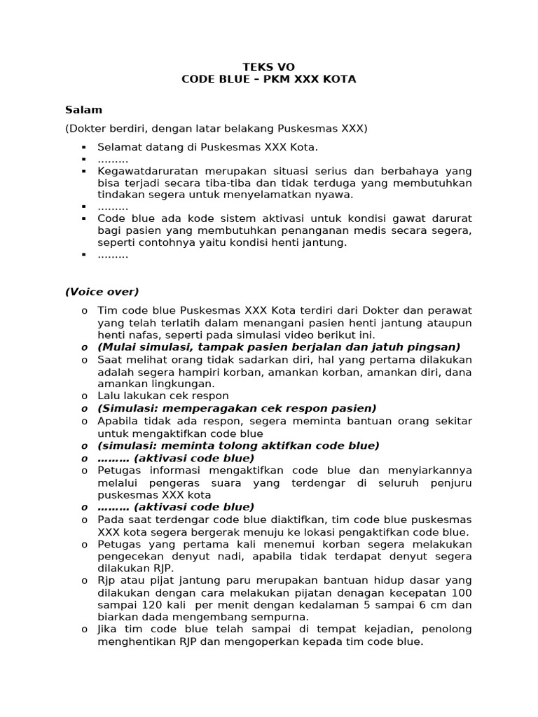 Teks Vo Code Blue PKM | PDF
