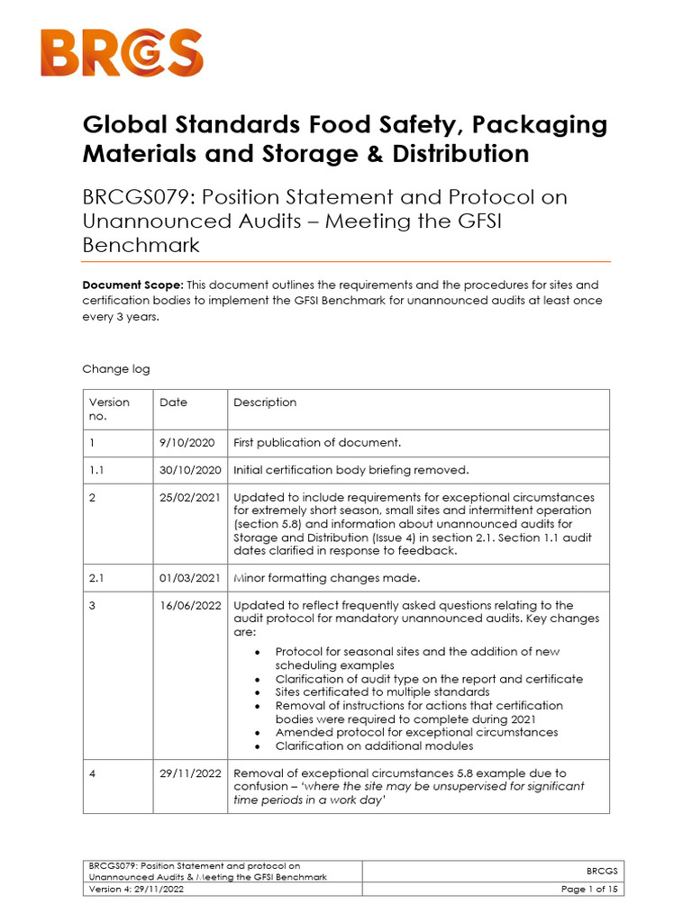 FL - 20221214125539 - brcgs079 Position Statement and Protocol On Unannounced Audits Meeting The ...