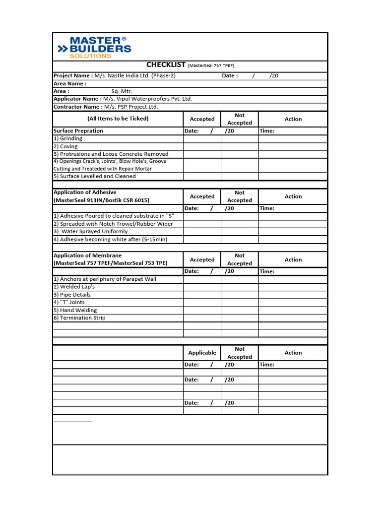 Checklist - MasterSeal 757 TPEF | PDF