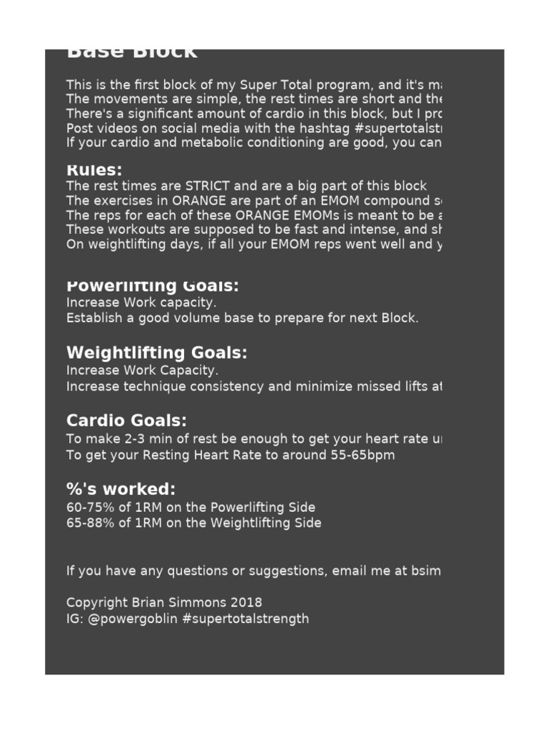 Brian Simmons SuperTotal Program Blocks 1-3, 17 Weeks | PDF