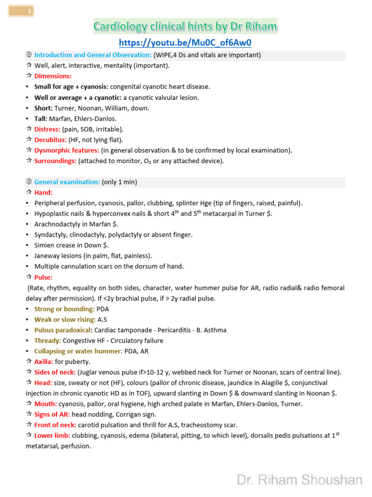 Cardiololgy Clinical Hints by DR Riham - Watermark | PDF
