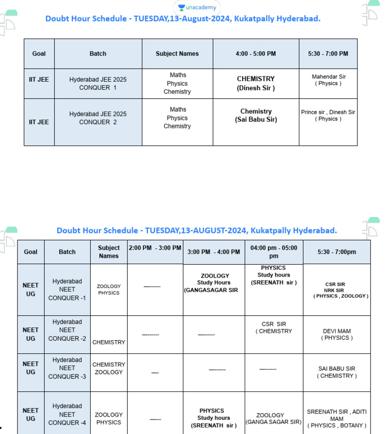Doubt Hour Time Table Format | PDF