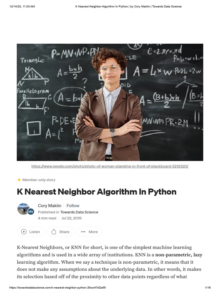 K Nearest Neighbor Algorithm In Python By Cory Maklin Towards Data Science Pdf