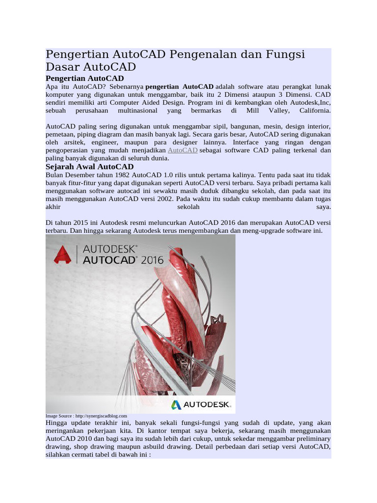 Pengertian AutoCAD Pengenalan Dan Fungsi Dasar AutoCAD | PDF