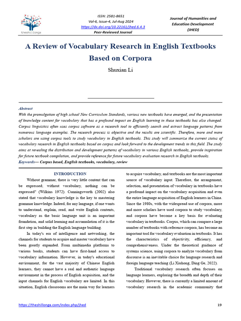 A Review of Vocabulary Research in English Textbooks Based On Corpora | PDF