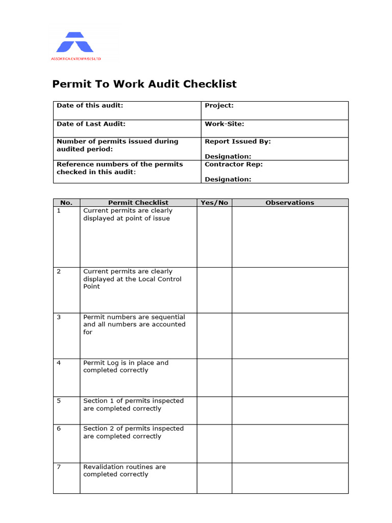 PTW Checklist | PDF