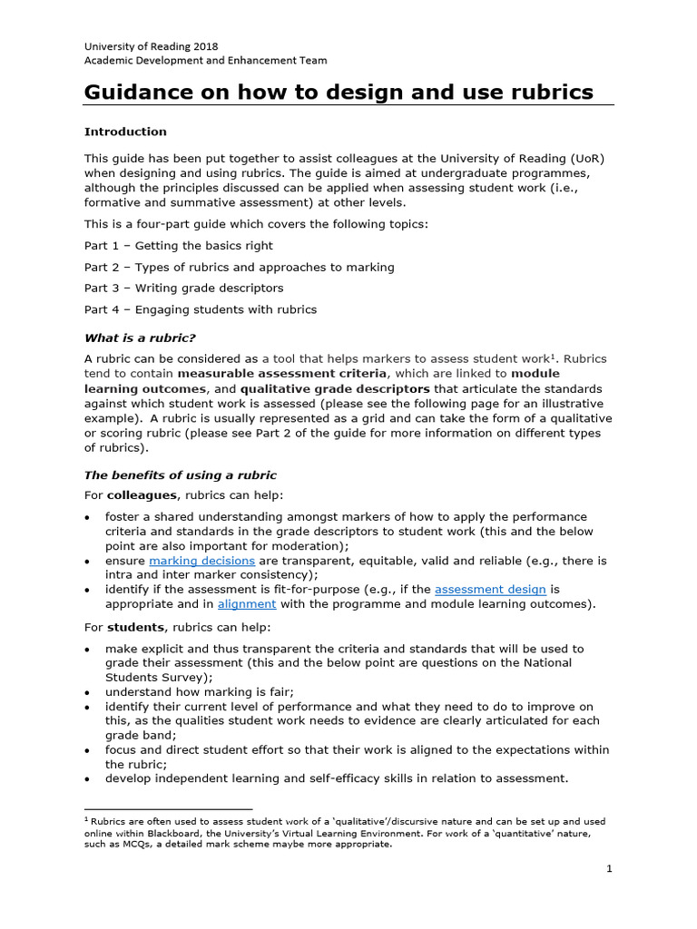 UoR Rubrics Guide 18 2 | PDF