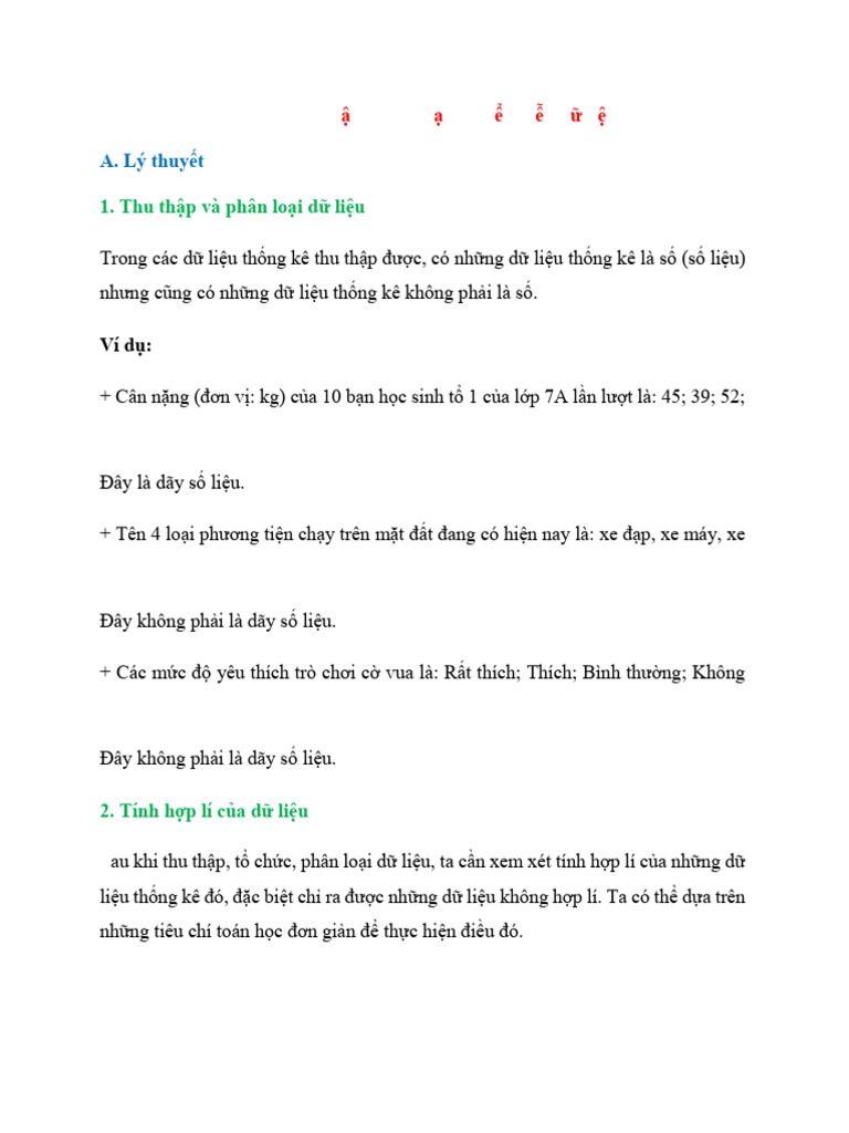 Thu Nhap Phan Loai Va Bieu Dien Du Lieu Ly Thuyet Bai Tap Toan Lop 7 | PDF