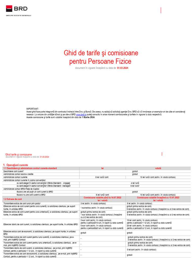 Ghid Tarife Comisioane | PDF
