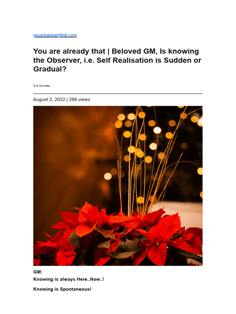 Is Knowing The Observer Self Realisation Is Sudden or Gradual | PDF