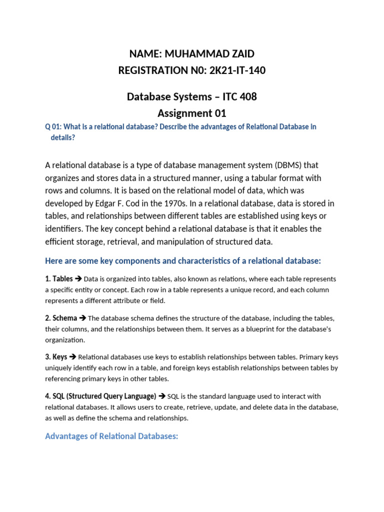 Name: Muhammad Zaid REGISTRATION N0: 2K21-IT-140 Database Systems - ITC ...
