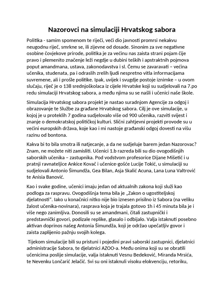 Simulacija Sabora | PDF