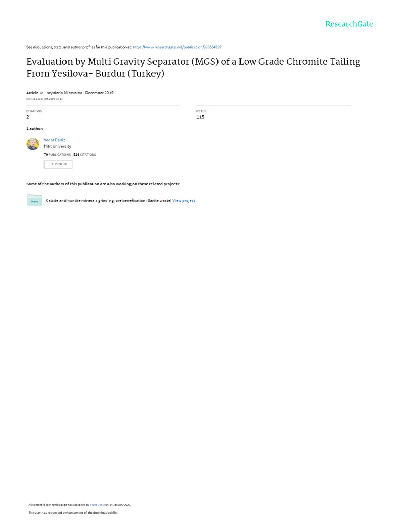 Evaluation by Multi Gravity Separator (MGS) of A Low Grade Chromite ...
