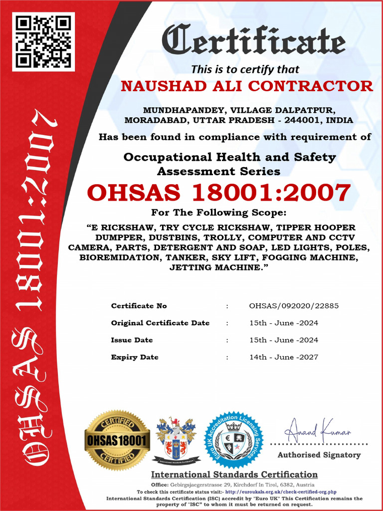 Ohsas Naushad Ali Contractor | PDF