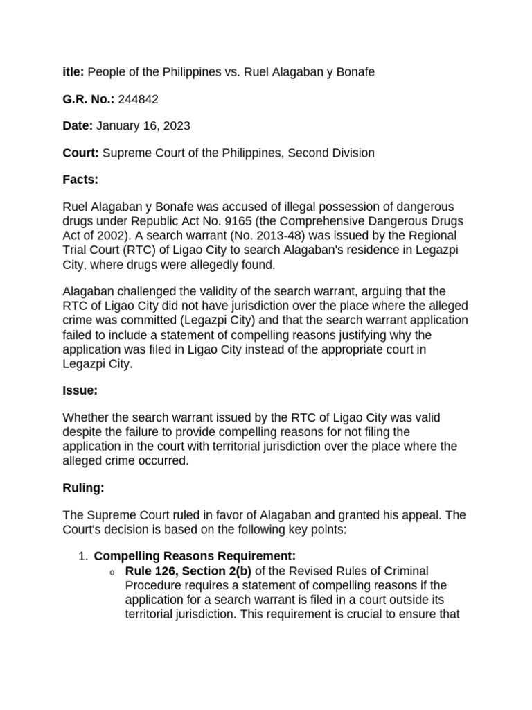 People Vs Alagaban Digest | PDF | Search And Seizure | Law