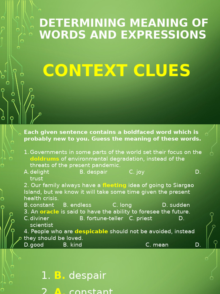 Determining Meaning of Words and Expressions: Context Clues | PDF