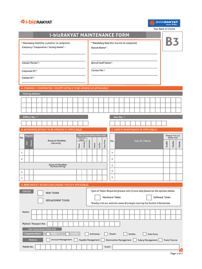 I-bizRAKYAT Maintenance Form (B3) | PDF