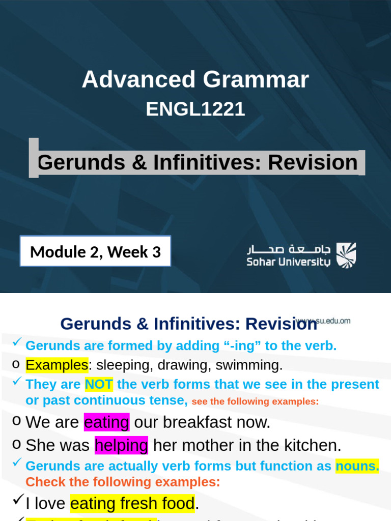 ENGL1221 Module 2, Week 3 - Gerunds - Infinitives, Revision, Key ...