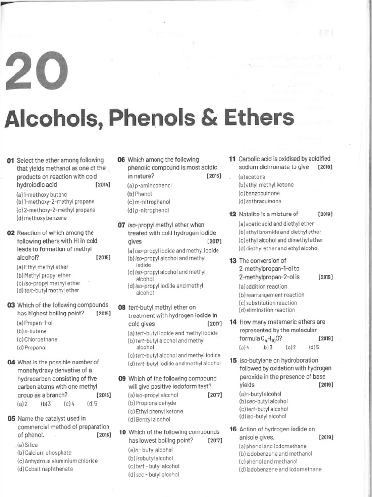 Alcohol Phenol and Ethers CET Pyqs | PDF
