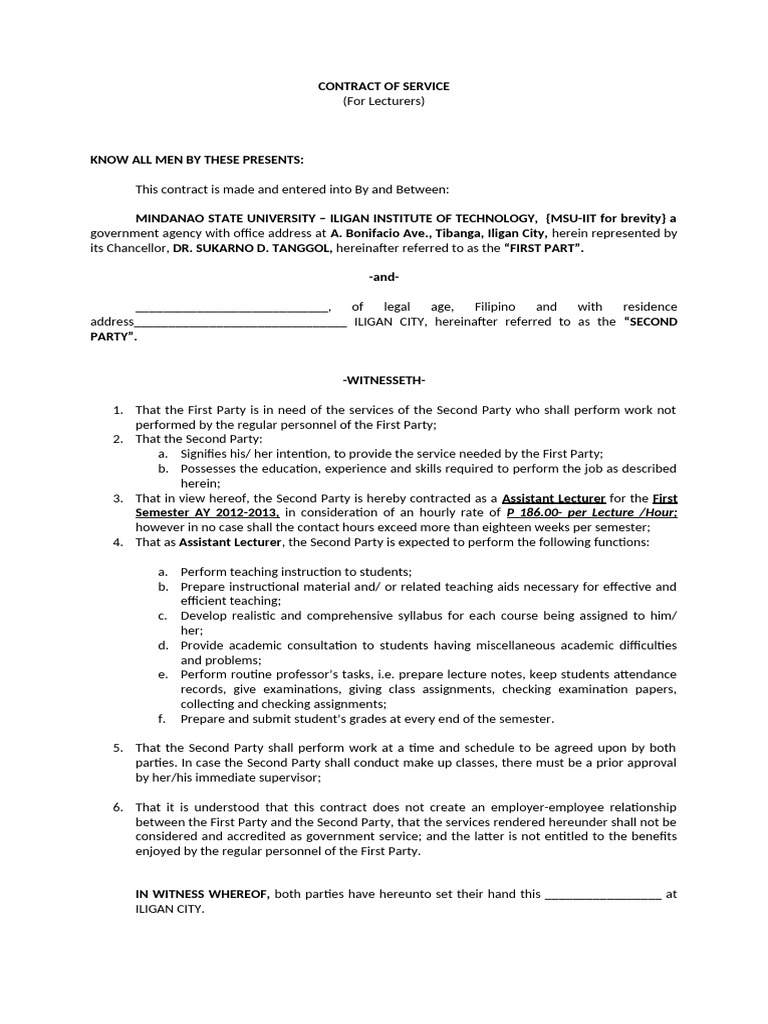 Contract of Service | PDF