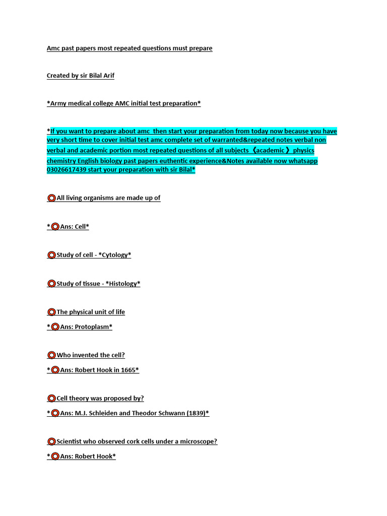 Amc Past Papers Repeated Questions | PDF