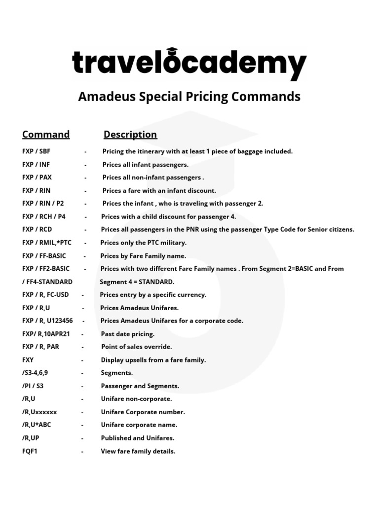 Amadeus Special Pricing Commands | PDF