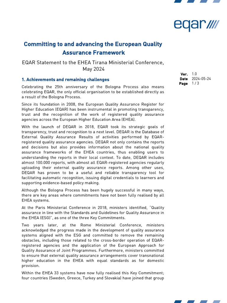 EQAR Statement EHEA Ministerial Tirana 2024 V 1 0 | PDF