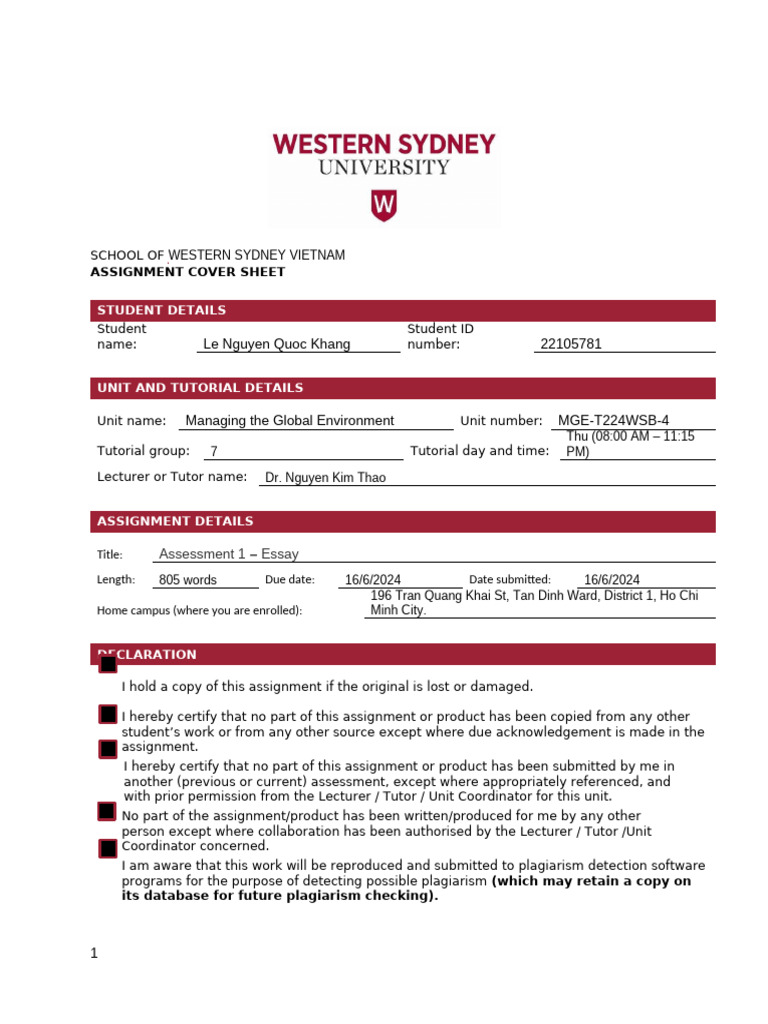 MGE4 - A1 Essay - 22105781 - LE Nguyen Quoc Khang | PDF