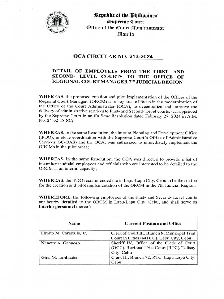 OCA Circular No. 213-2024 | PDF