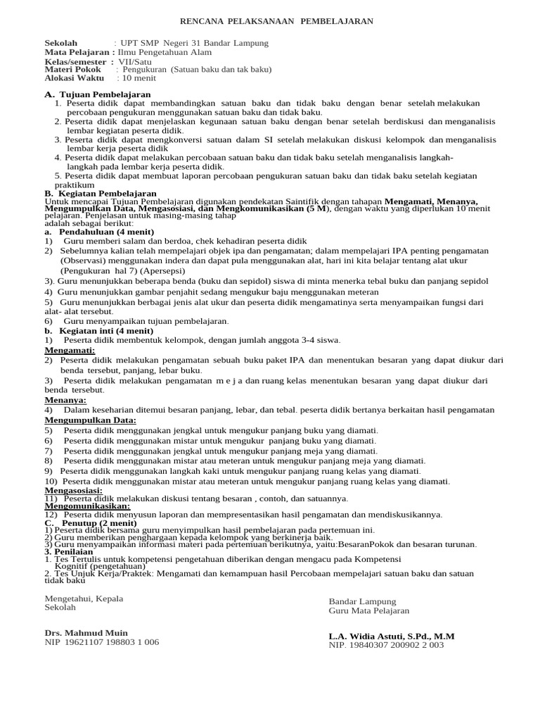 RPP Pengukuran 1 | PDF