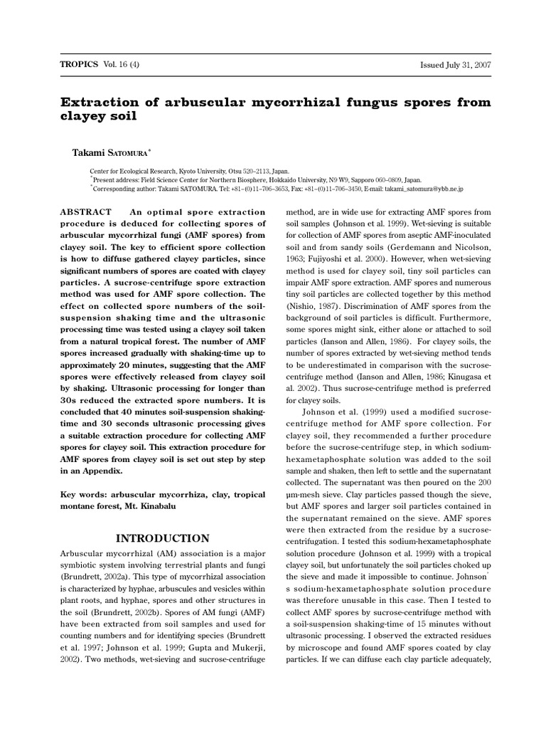AMF Spore Extraction from Clayey Soil | PDF | Earth Sciences | Soil Science