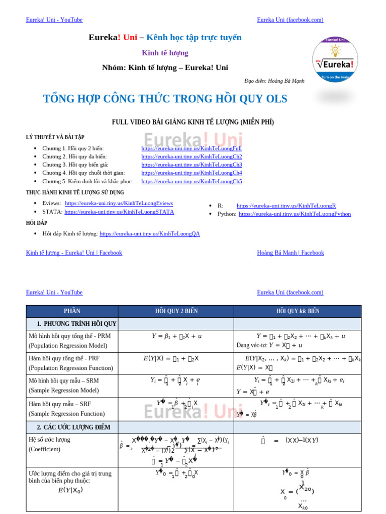 OLS - T NG H P Công TH C - Eureka Uni | PDF