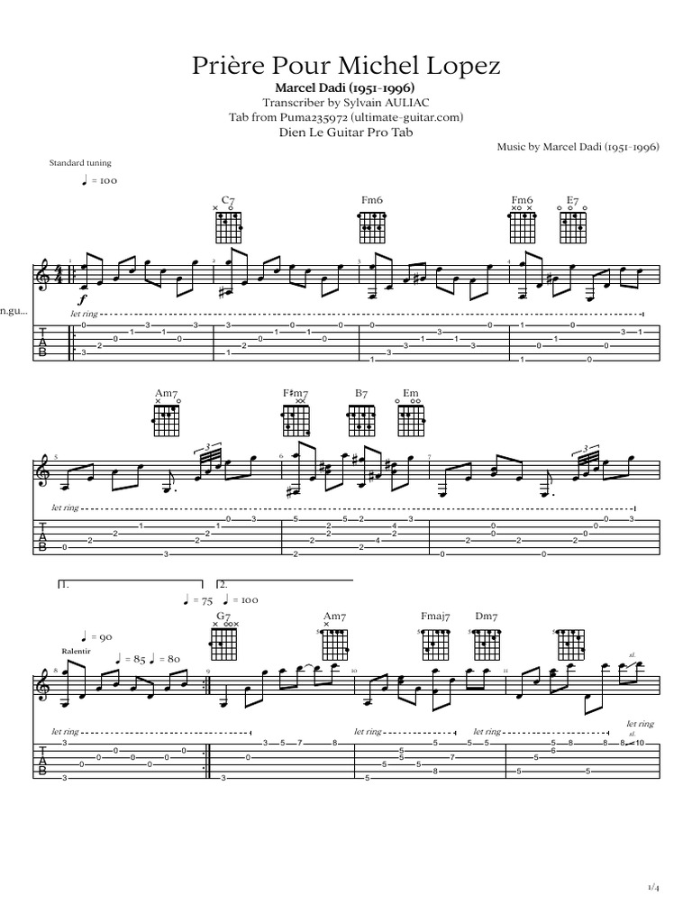 DADI-Prière Pour Michel Lopez (Marcel Dadi) - for Acoustic Guitar with ...