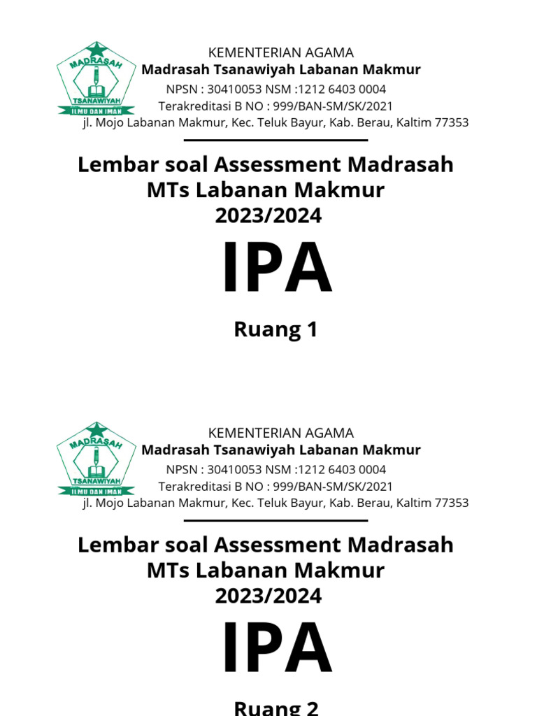 Lembar Soal Assessment Madrasah 20240529 065250 0000 | PDF
