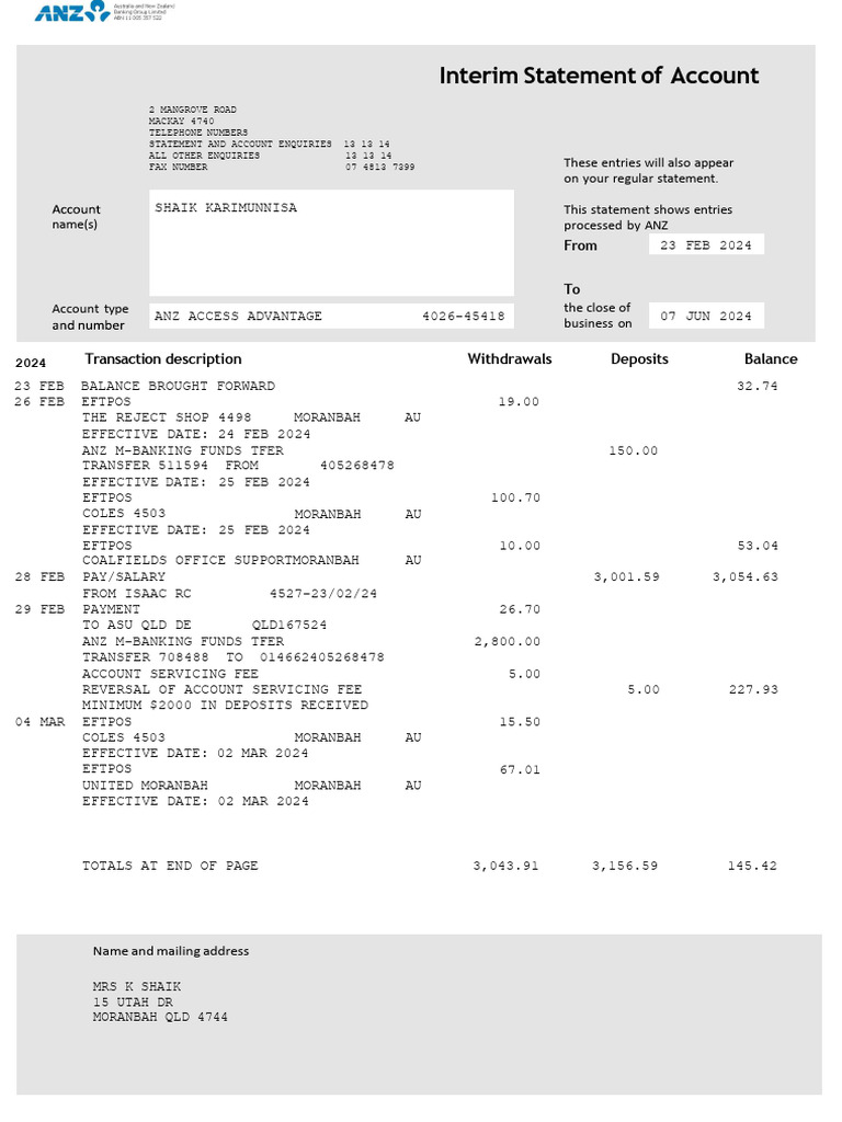 Anz Statement Latest | PDF | Personal Finance | Banking Technology