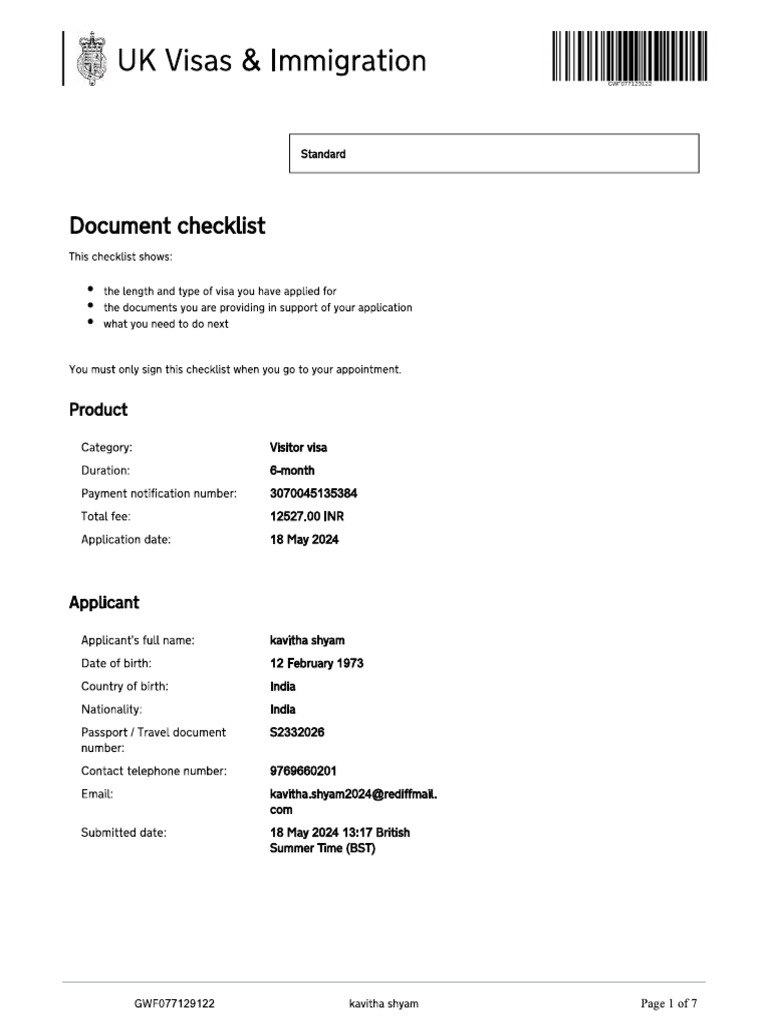 UK Checklist Kavitha | PDF