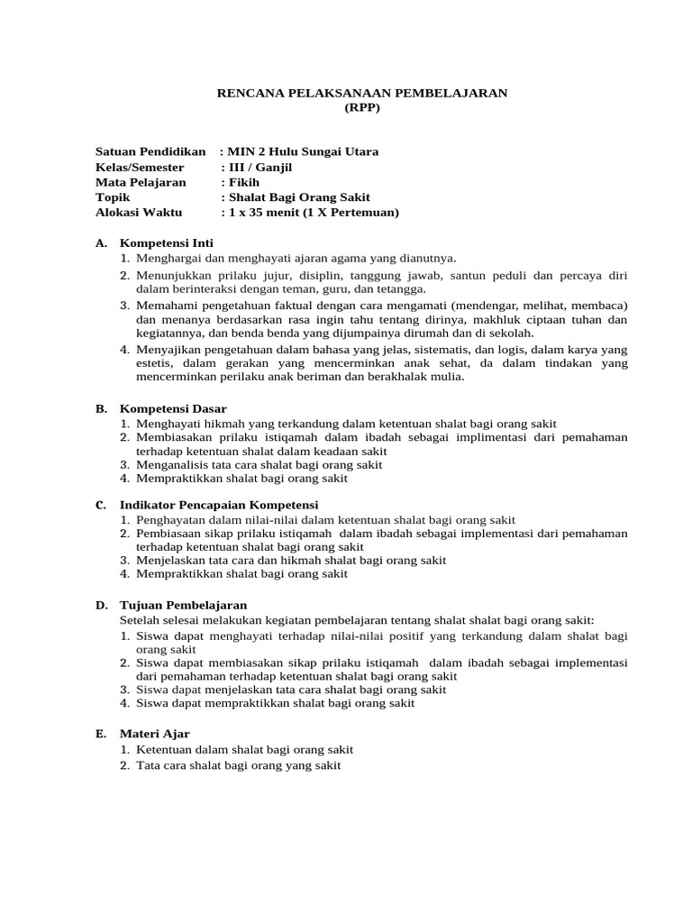 RPP Fikih Kelas 3 Kamis | PDF