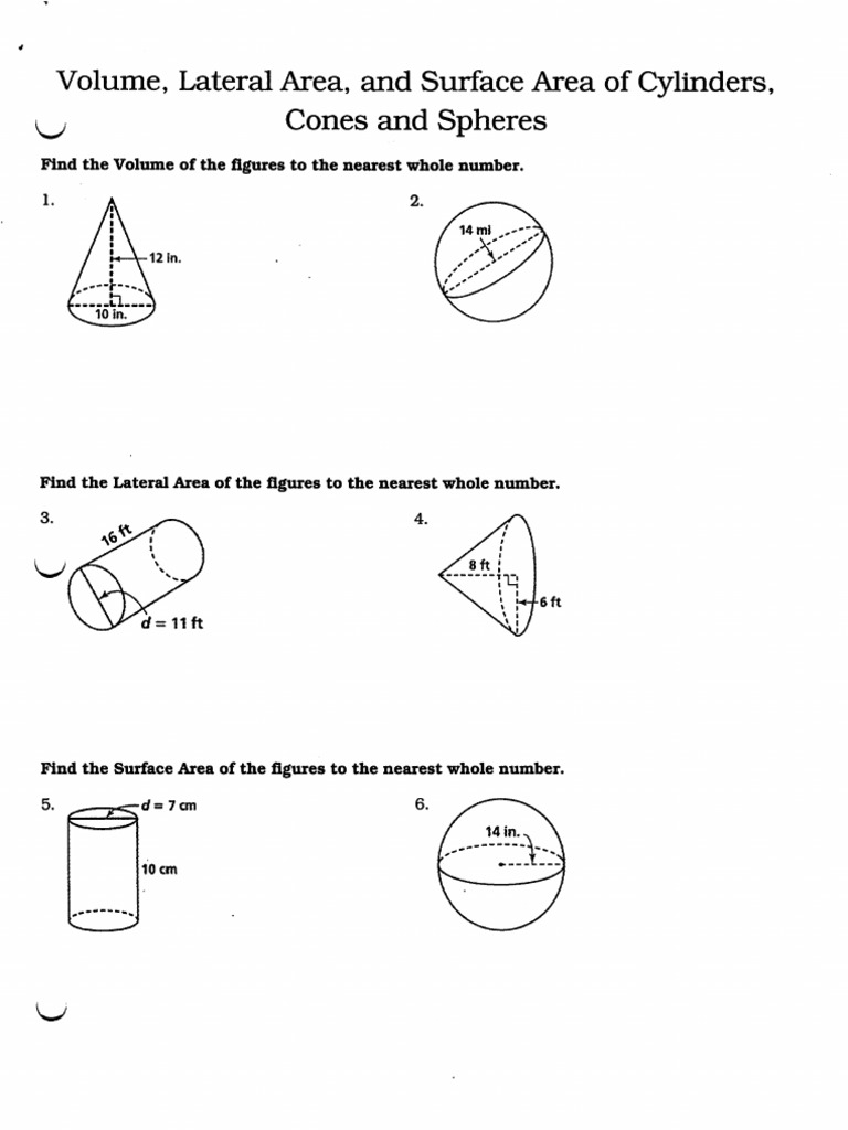 G8- 3D Shapes Cone, Cylinder, Sphere Volume and Surface Area | PDF